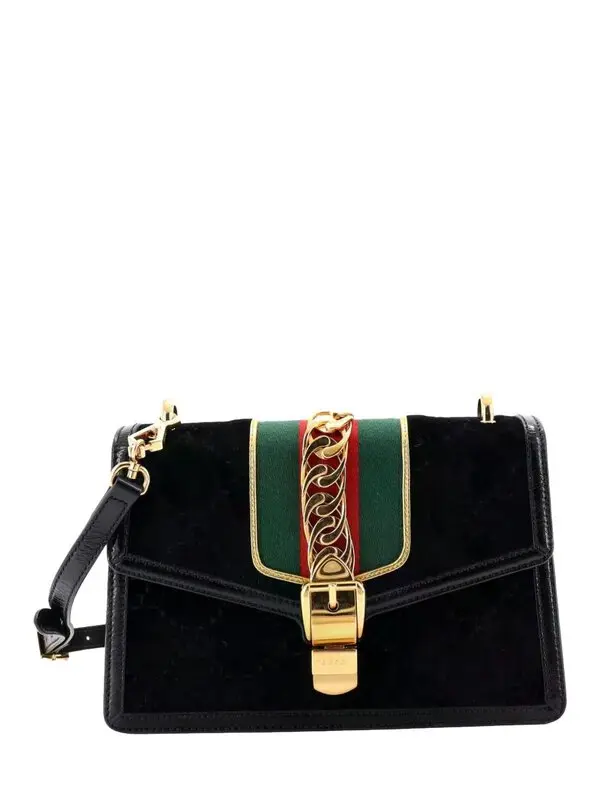 Gucci Sylvie Small Crossbody Bag Gg Velvet - Black