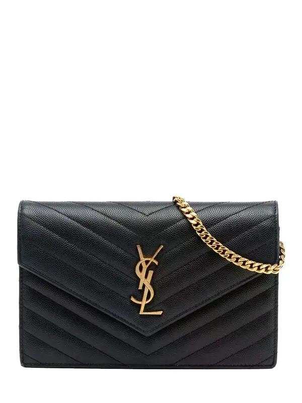 Saint Laurent Grain De Poudre Cassandre Envelope Chain Wallet - Black