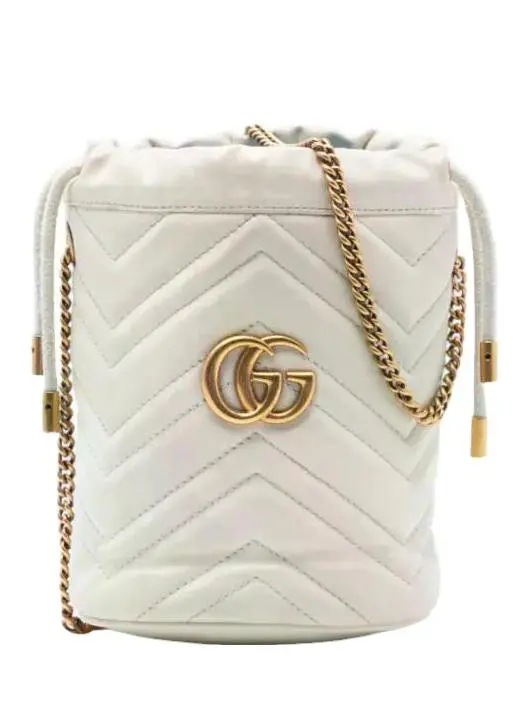 Gucci Gg Marmont Leather Matelassé Bucket Bag - White