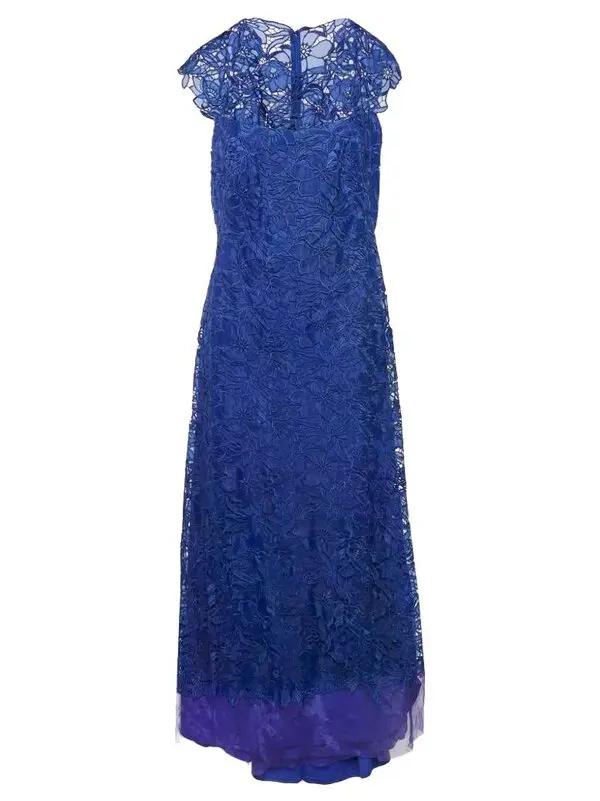 Tadashi Shoji Lace Floral Gown Dress - Blue
