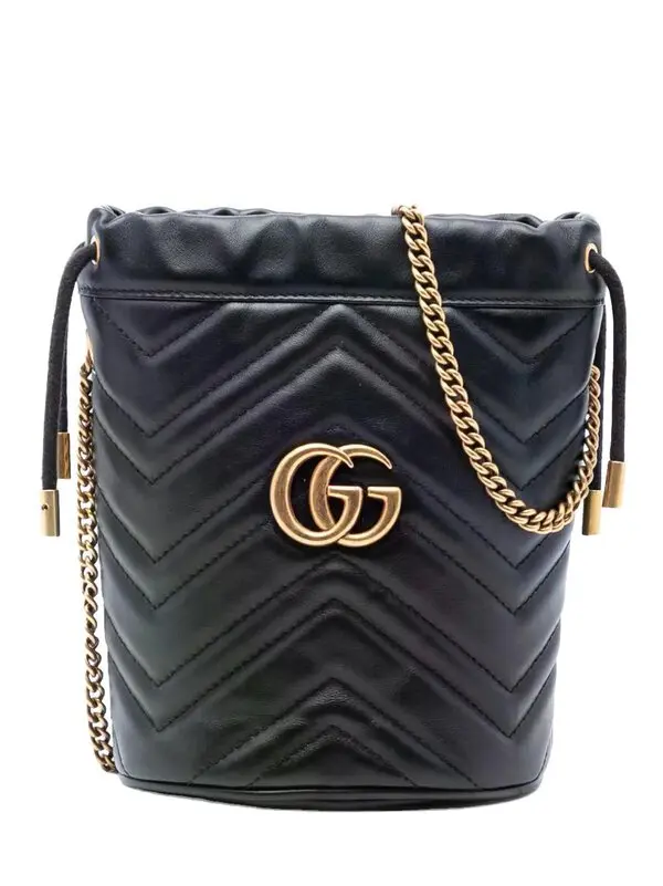 Gucci Small Gg Marmont Leather Matelasse Bucket Bag - Black