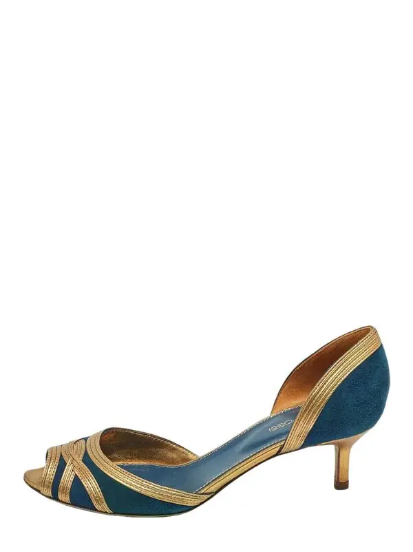 SERGIO ROSSI Metallic-finish Peep Toe Pumps - Blue