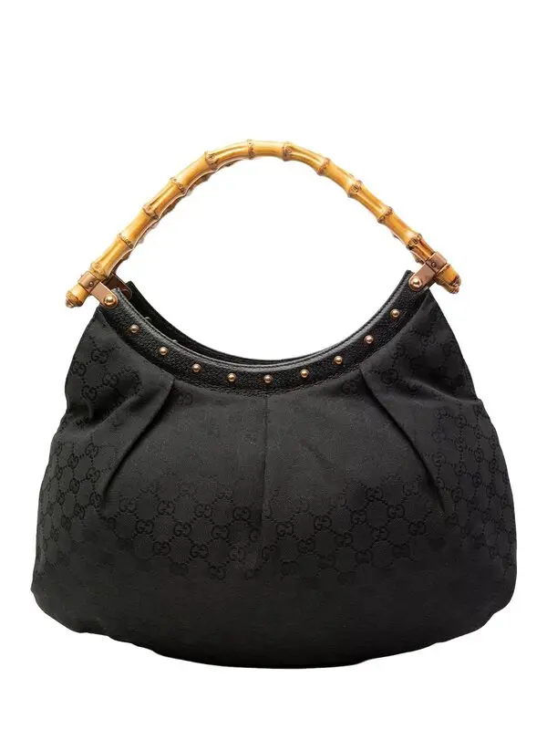 Gucci Gg Canvas Bamboo Studded Hobo Bag - Black