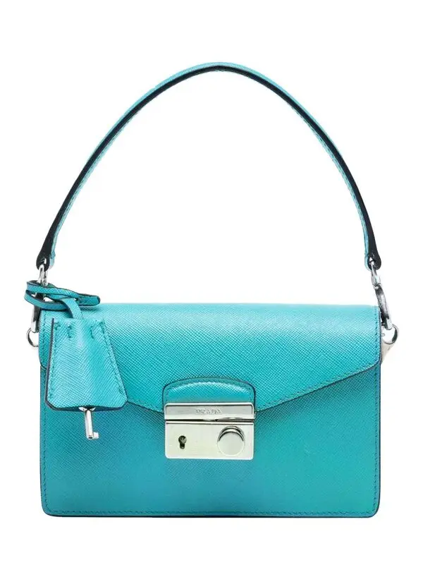 Prada Saffiano Lux Sound Lock Satchel - Blue