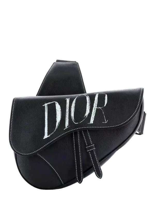 Dior Alex Foxton Logo Saddle Printed Leather Crossbody Bag - Black