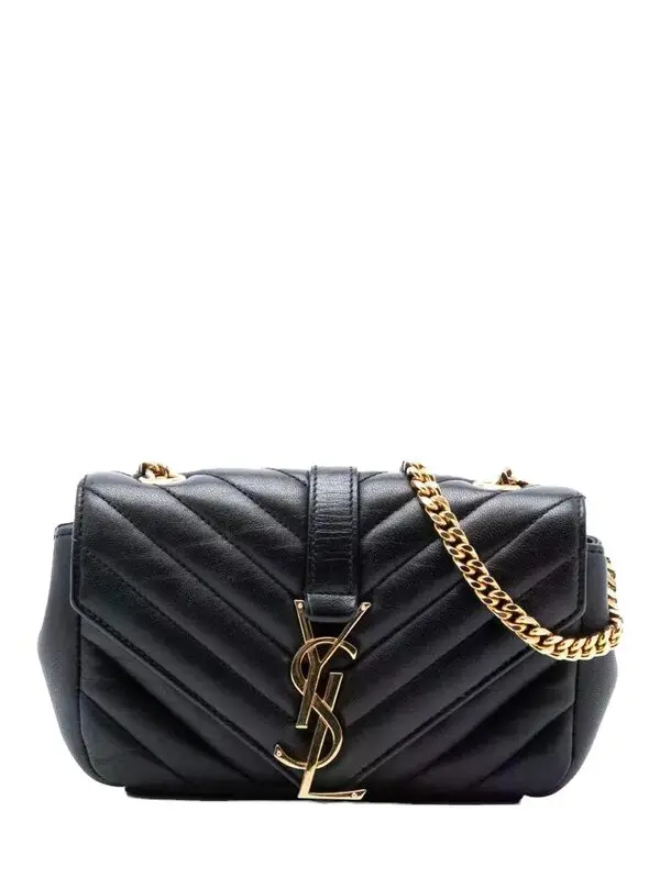Saint Laurent Mini Monogram Chevron Leather College Satchel - Black