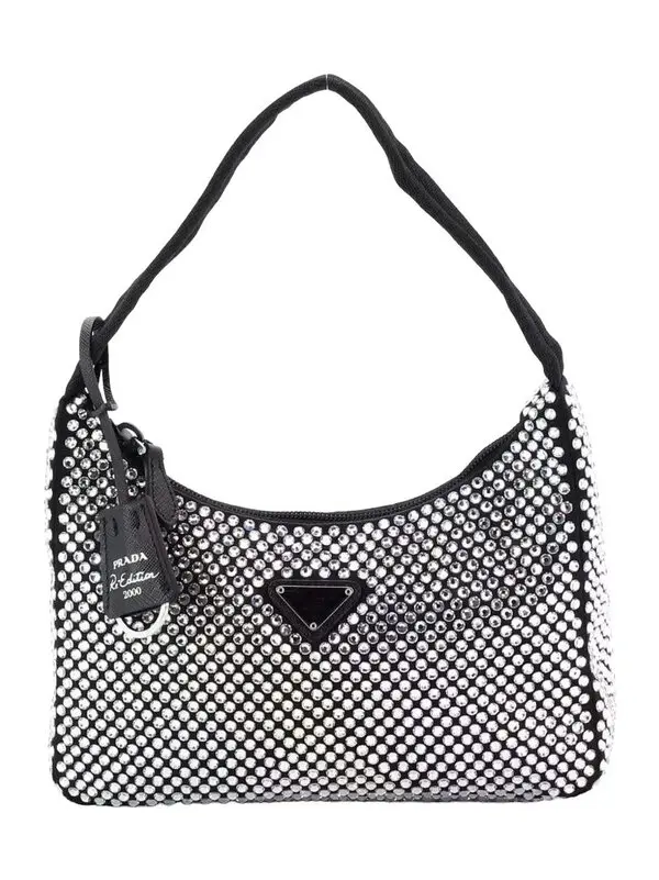 Prada Re-edition 2000 Crystal Embellished Mini Hobo Bag - Metallic
