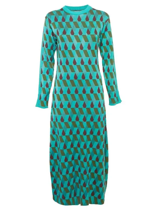 La DoubleJ Diamond-pattern Midi Dress - Green