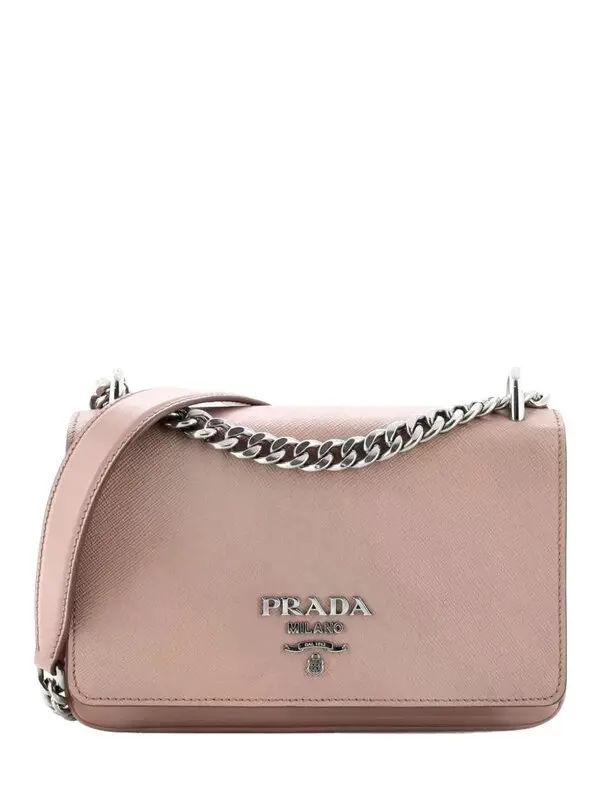 Prada Chain Flap Saffiano And Soft Calf Small Crossbody Bag - Neutrals