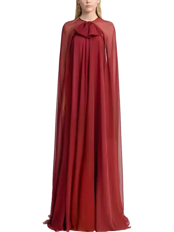 GEMY MAALOUF Bow-detail Cape-sleeve Maxi Dress - Red