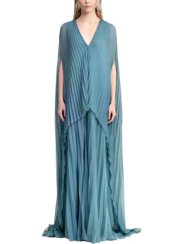 GEMY MAALOUF Plissé V-neck Maxi Dress - Blue