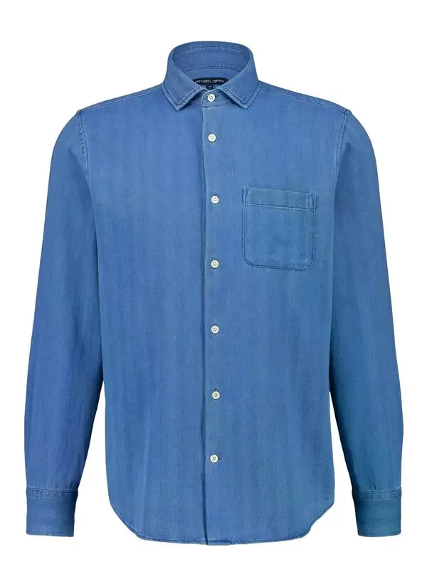 Frescobol Carioca Emilio Herringbone Denim Shirt - Blue