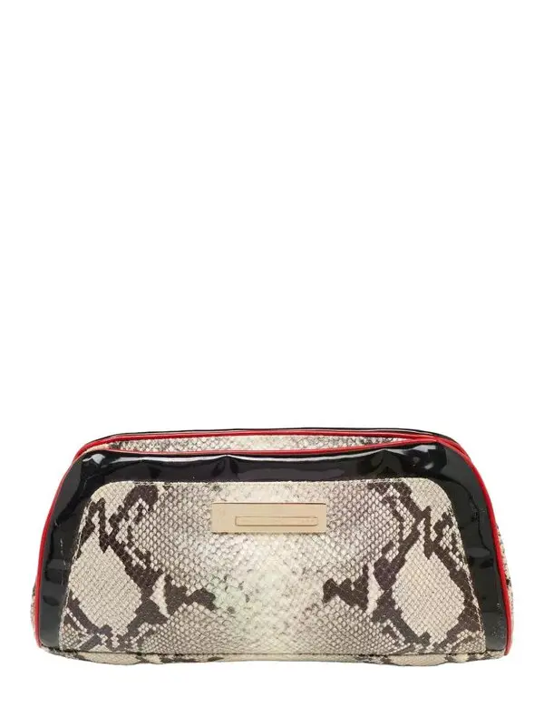 GIUSEPPE ZANOTTI Python-effect Clutch Bag With Logo Plaque - Neutrals