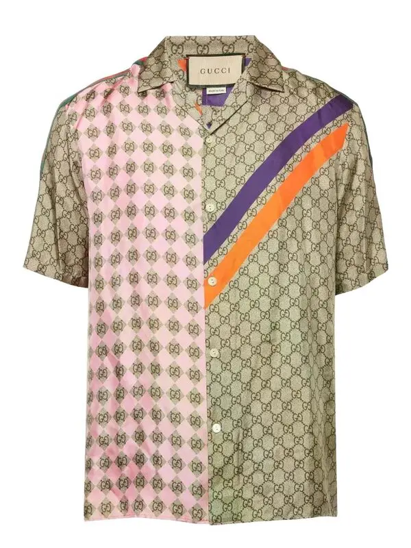 Gucci Geometric Gg-motif Shirt - Brown