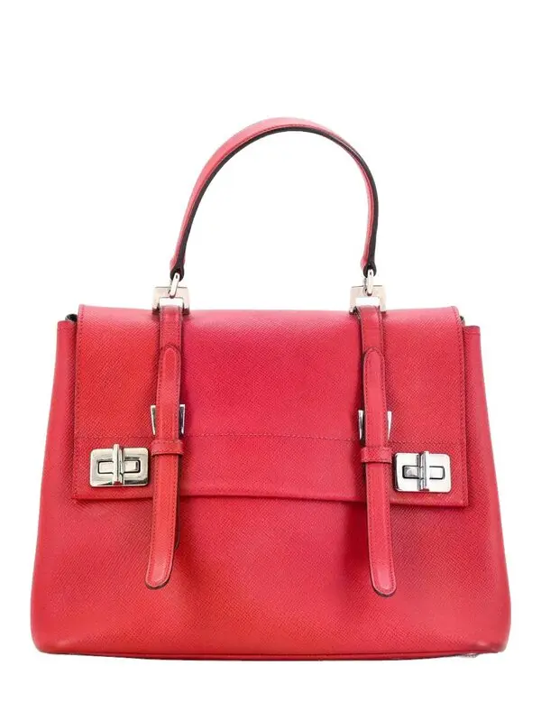 Prada Half Flap Double Turn Lock Saffiano Leather Medium Satchel - Red
