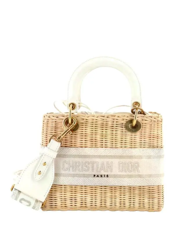Dior Lady Wicker And Oblique Canvas Medium Tote Bag - Neutrals