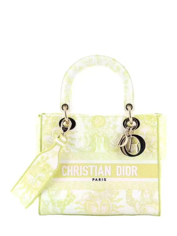 Dior Lady D-lite Embroidered Canvas Medium Satchel - Yellow