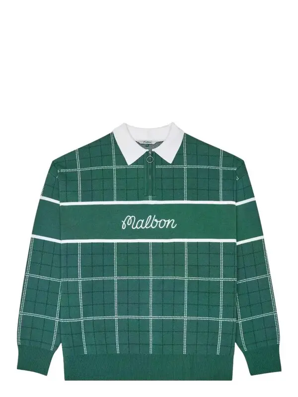 MALBON Plaid Zip Polo Shirt - Green