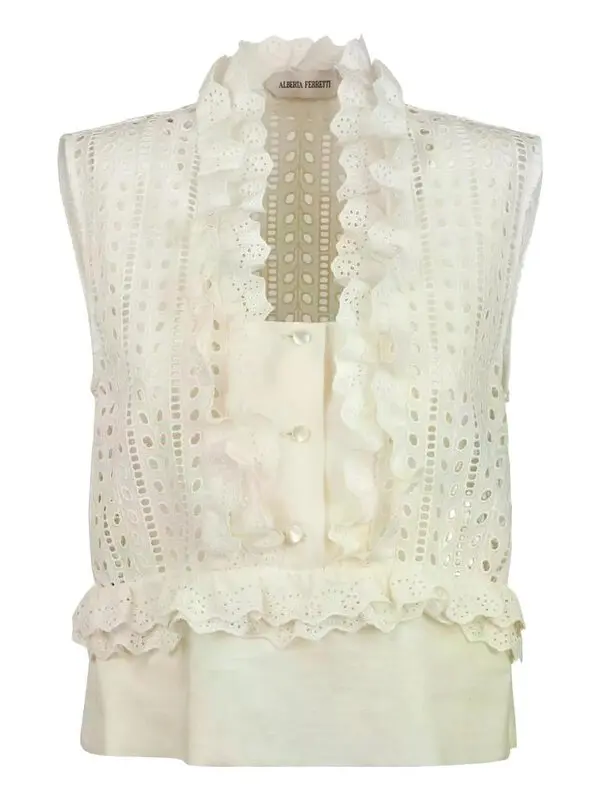 Alberta Ferretti Ruffled Eyelet Blouse - Neutrals