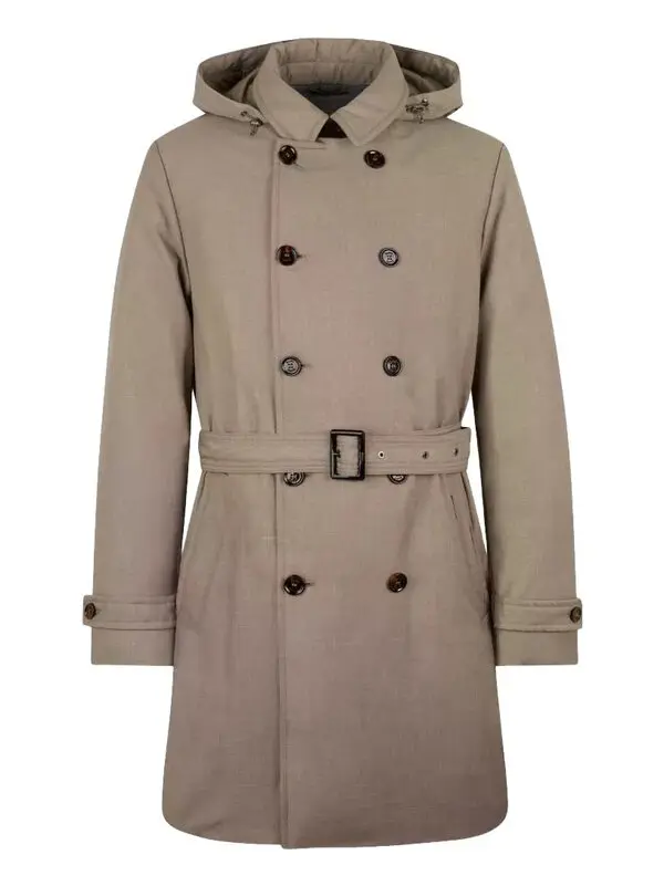 MOORER Hooded Belted Raincoat - Neutrals