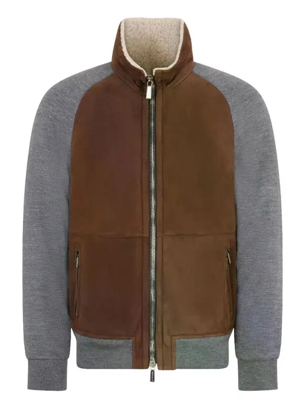 MOORER Zip-up Bomber Jacket - Brown