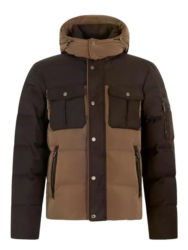 MOORER Panelled Hooded Jacket - Brown