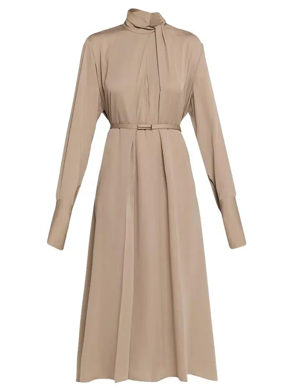 TOM FORD Washed Silk Georgette Belted Midi Dress - Desert