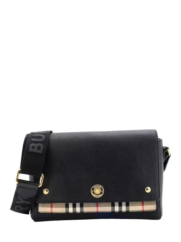 Burberry Note Leather And Vintage Check Canvas Crossbody Bag - Black