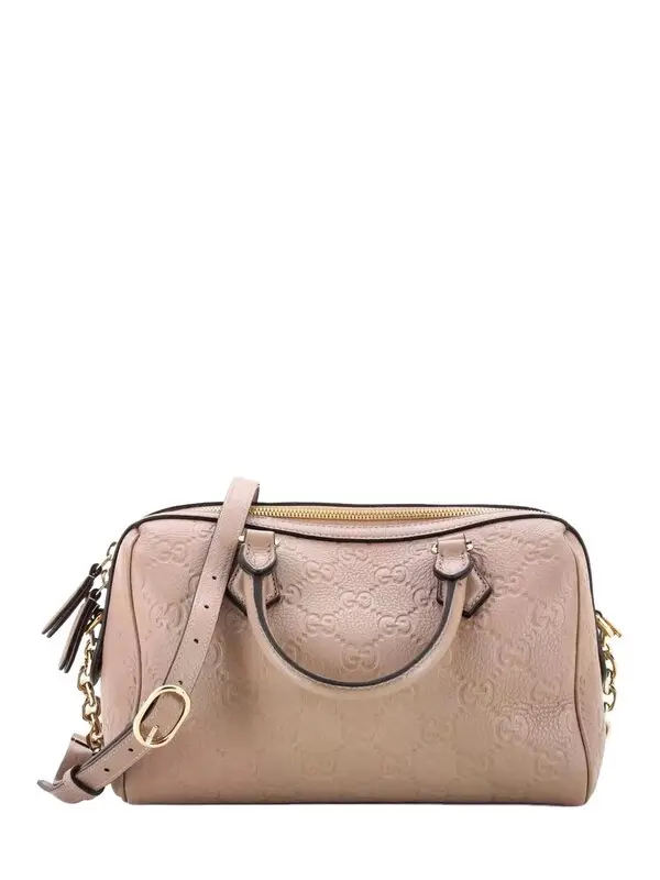 Gucci Emblem Boston Bag Gg Embossed Leather - Neutrals