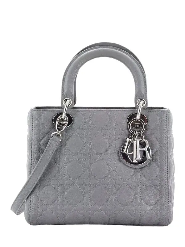 Dior Lady Medium Satchel Cannage Quilt Grained Calfskin - Grey