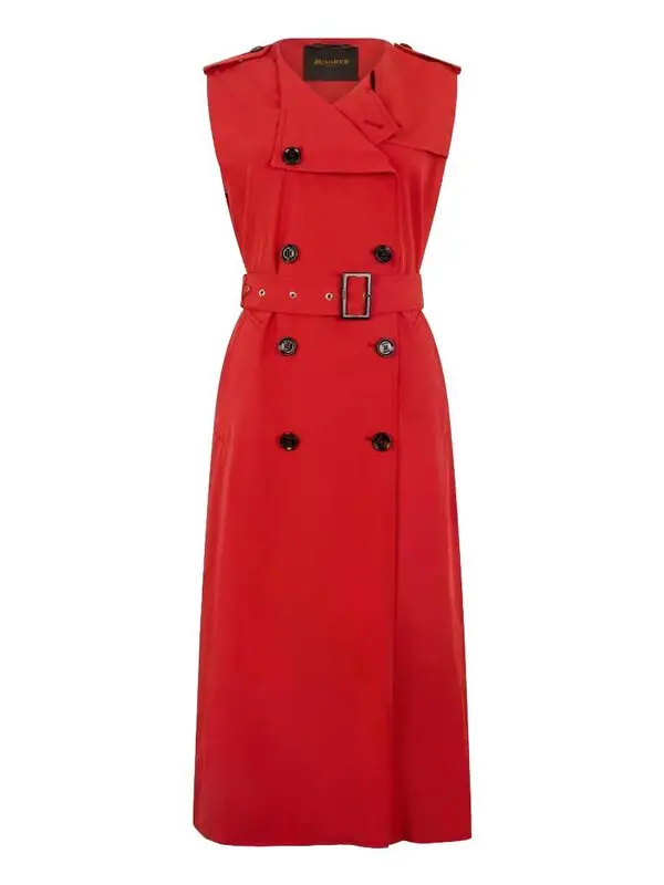 MOORER Buttoned Belted Coat - Red