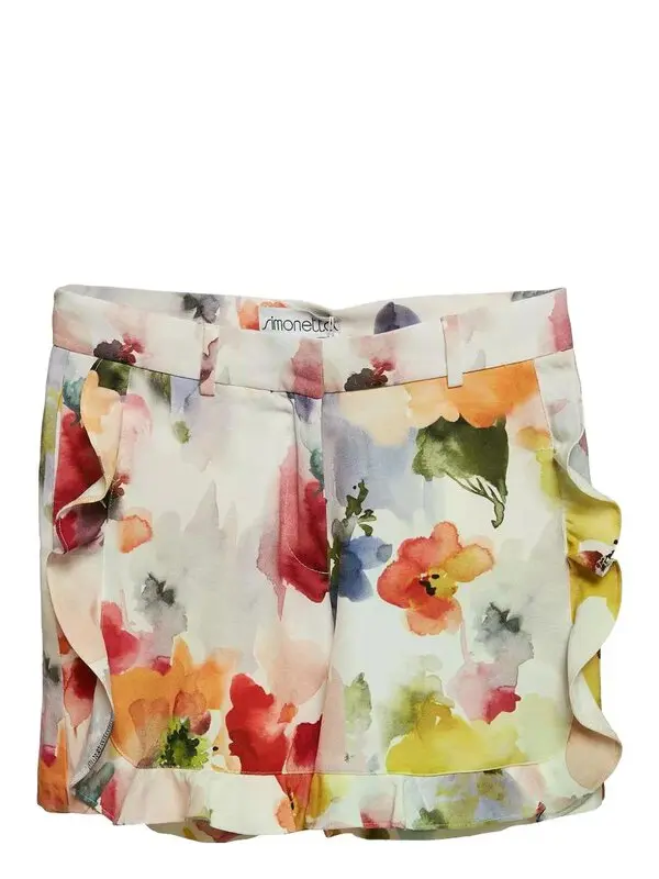 SIMONETTA Floral Print Ruffled Shorts - White