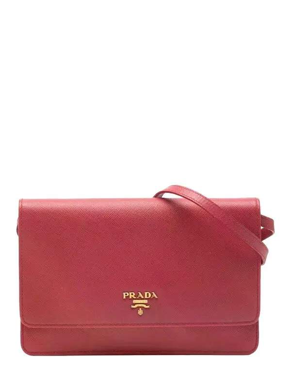 Prada Saffiano Wallet On Strap Crossbody Bag - Red