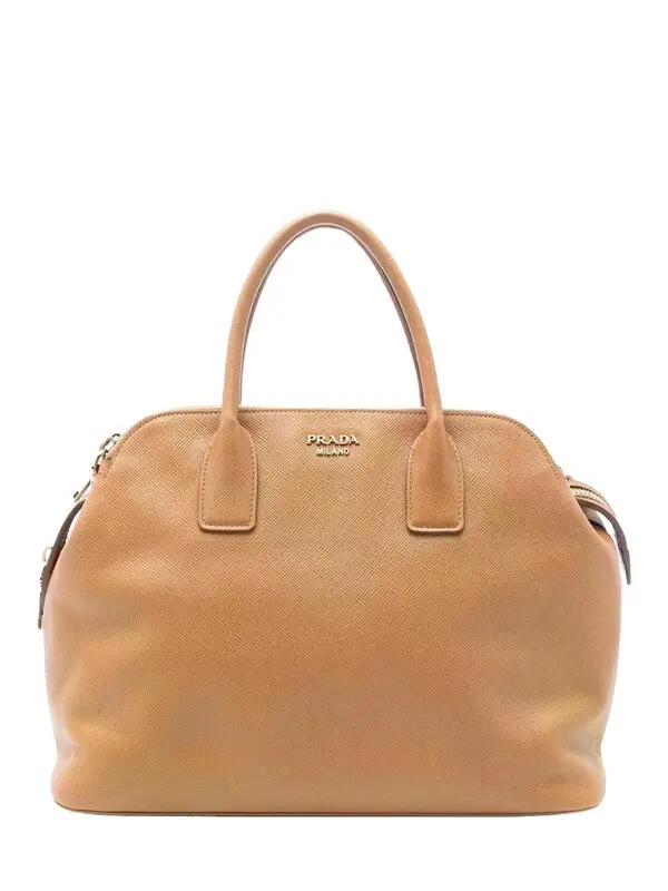 Prada Saffiano Cuir Triple Zip Dome Top Handle Bag - Brown