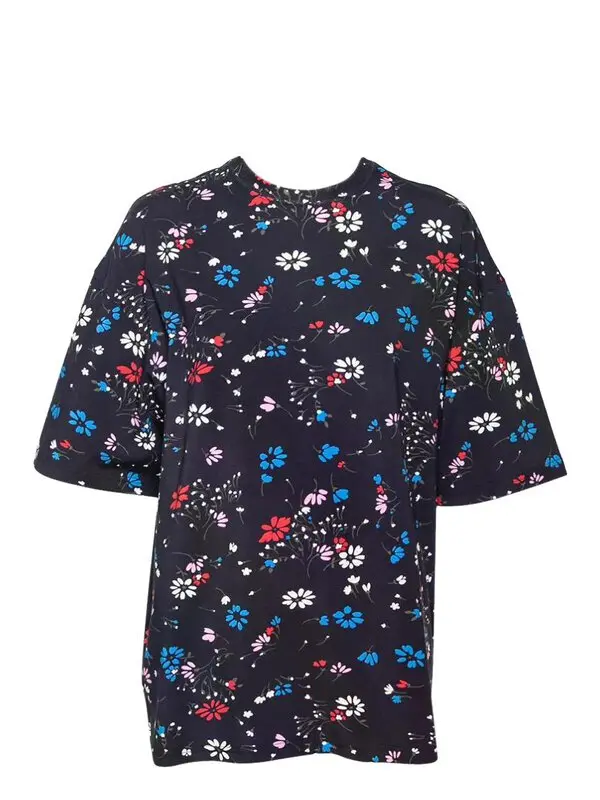 Balenciaga Floral-print Cotton T-shirt - Blue