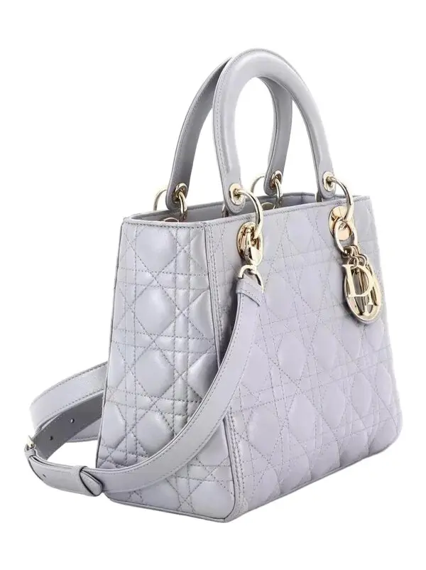 Dior Lady Cannage Quilt Lambskin Medium Satchel - Grey