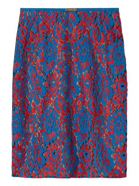 Gucci Floral Lace Wool Skirt - Red