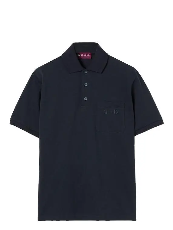 Gucci Cotton Piquet Polo Shirt With Embroidery - Blue