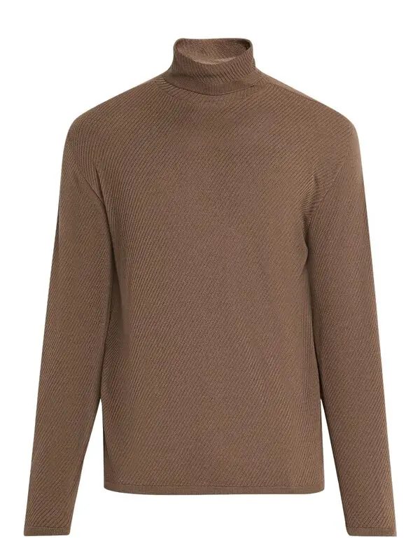 Giorgio Armani Ribbed Wool And Silk Turtleneck Sweater - Lightbrown