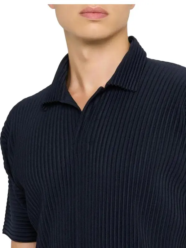 Issey Miyake Apos;s Pleated Polyester Polo Shirt - Navy