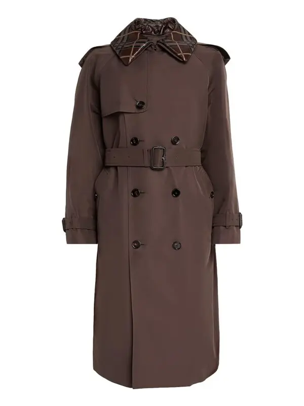Burberry Leather-check Collar Silk And Cotton Trench Coat - Shade Brow