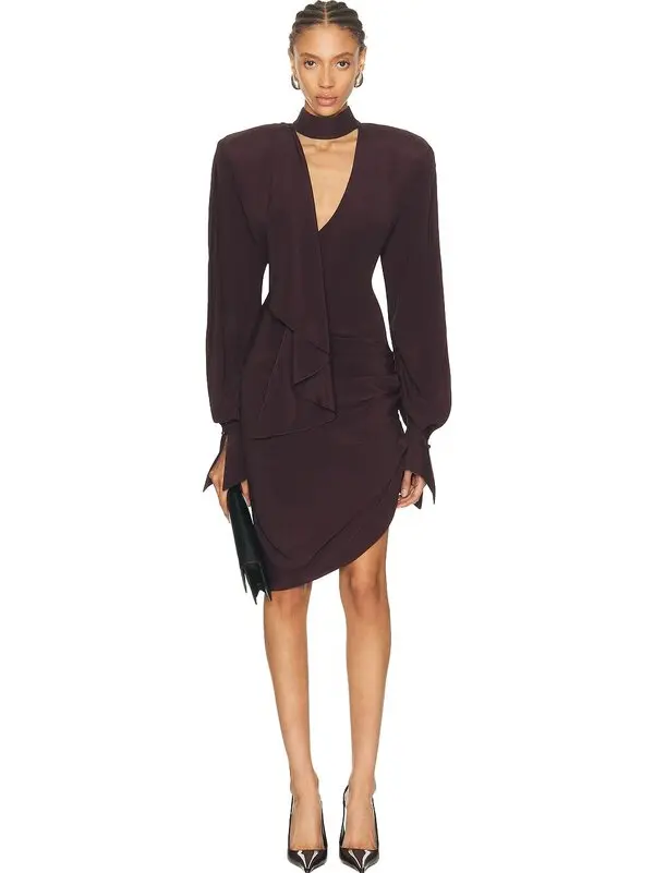 MUGLER Long Sleeve Mini Dress - Dark Plum