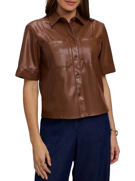 Foxcroft Faux Leather Button-up Shirt - Macchiato Brown