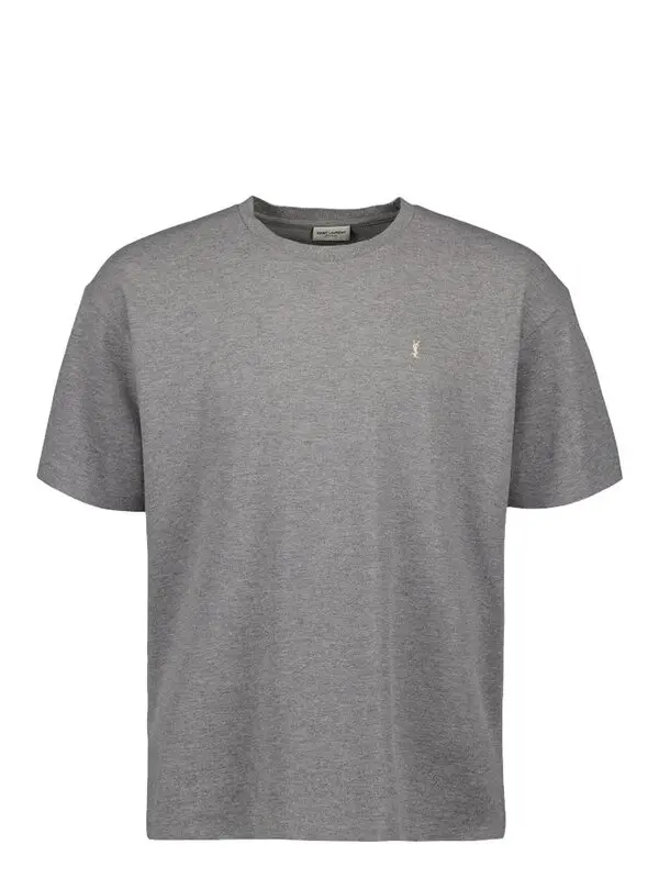 Saint Laurent Cassandre Tee In Pique Gris Chine And Jaune - Grey