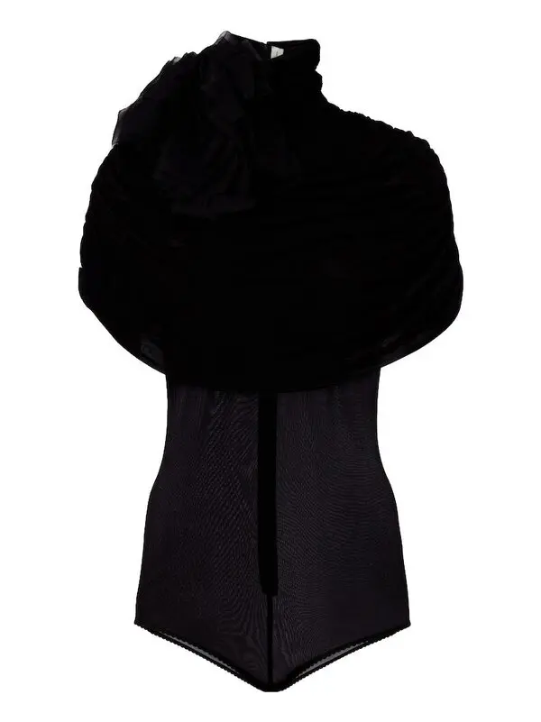 Magda Butrym Floral-appliqué Caped Bodysuit - Black