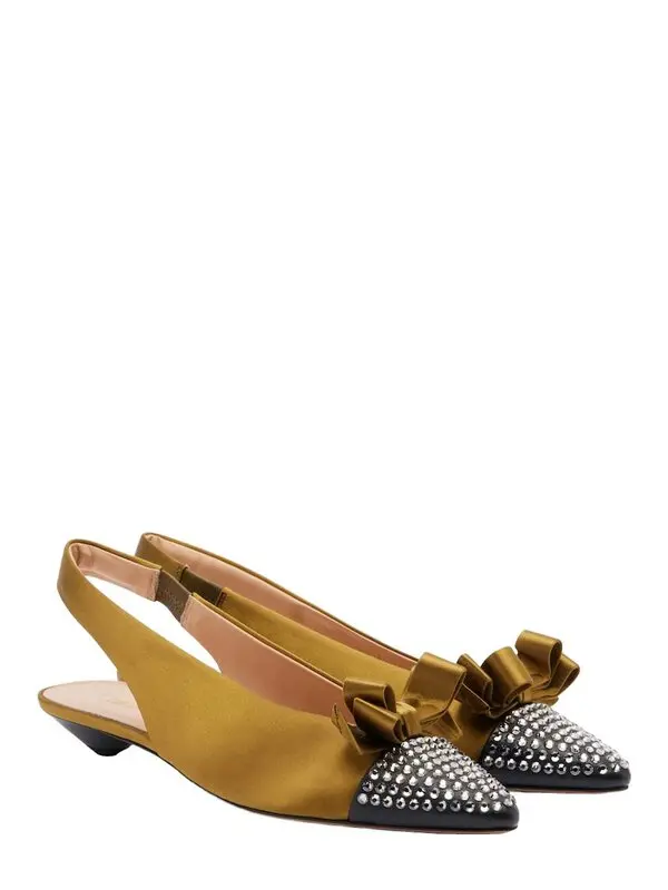 Chloé Embellished Satin Slingback Pumps - Green