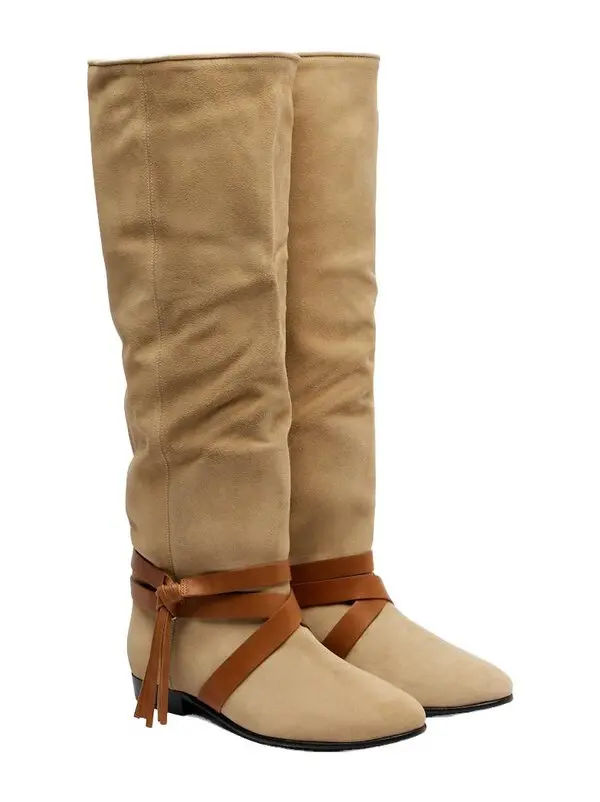 Isabel Marant Silmon Leather-trimmed Suede Knee-high Boots - Beige