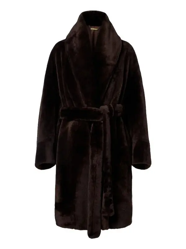 Nour Hammour Juno Shearling Wrap Coat - Brown