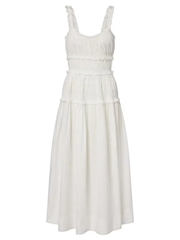 DÔEN Marianne Ruffled Cotton Poplin Midi Dress - White