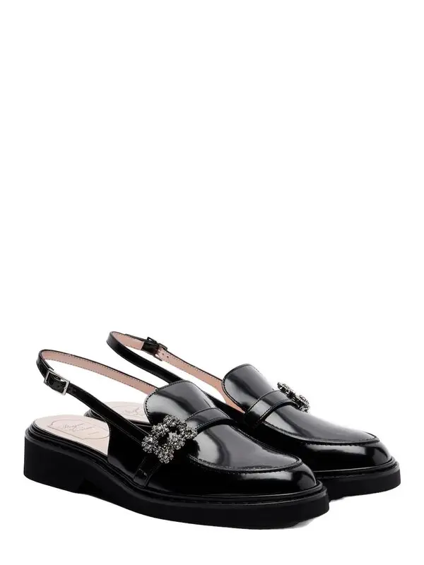 ROGER VIVIER Viv' Rangers Leather Slingback Loafers - Black
